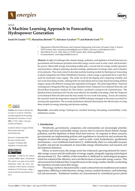 Pdf A Machine Learning Approach To Forecasting Hydropower Generation