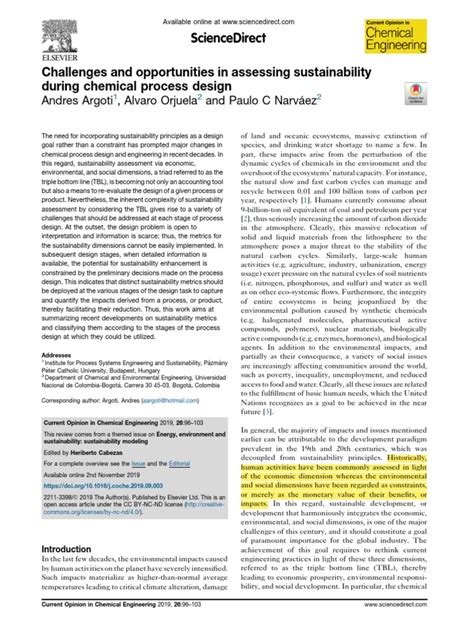 Assessing Sustainability Metrics During Chemical Process Design