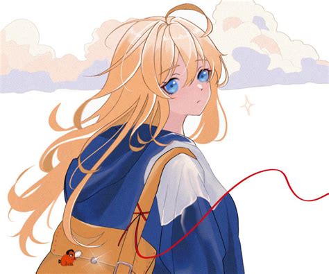 Safebooru 1girl Ahoge Backpack Bag Blonde Hair Blue Eyes Blue Jacket