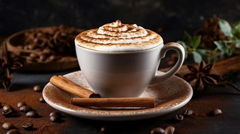 Premium Ai Image Cup Of Cappuccino Coffee With Milk Foam And Cinnamon