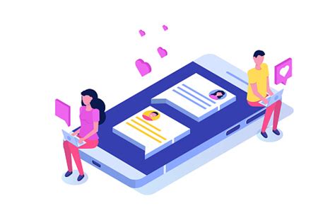 가상 관계 온라인 데이트 소셜 네트워킹 개념 벡터 아이소메트릭 그림입니다 가상현실에 대한 스톡 벡터 아트 및 기타 이미지 가상현실 개념 남자 Istock