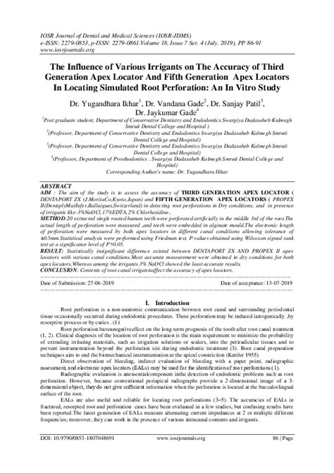 Pdf The Influence Of Various Irrigants On The Accuracy Of Third Generation Apex Locator And