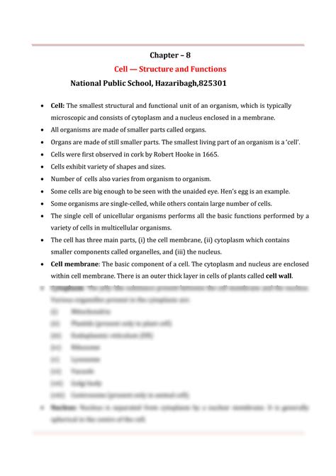 SOLUTION Chapter Cell Structure And Function Studypool
