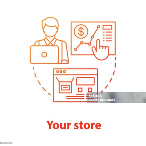 스토어 빨간색 개념 아이콘입니다 기업가 정신 아이디어 얇은 라인 그림 온라인 상점 관리 디지털 마케팅 성공적인 비즈니스 판매 피치 벡터 절연 선도선 도면 개념에 대한 스톡