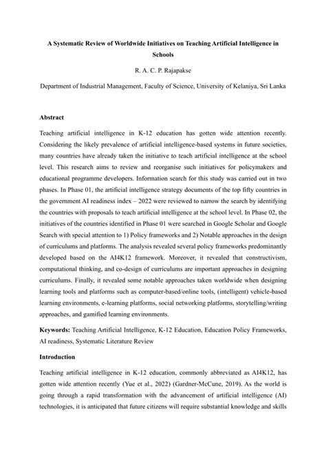 Pdf A Systematic Review Of Worldwide Initiatives On Teaching Artificial Intelligence In Schools