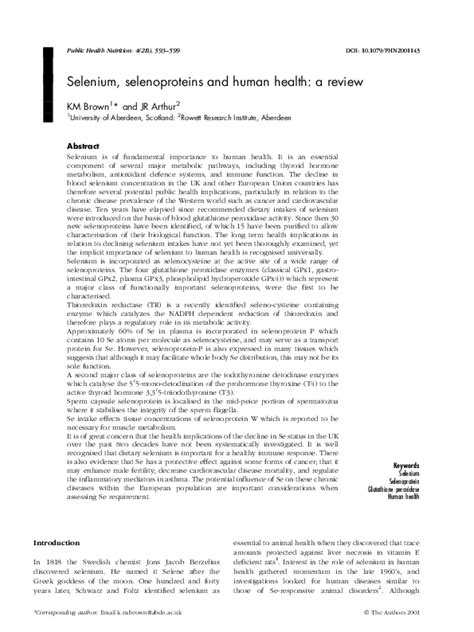 Pdf Selenium Selenoproteins And Human Health A Review
