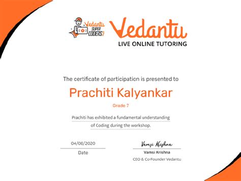 Vedantu Super Coder Certificate Pdf