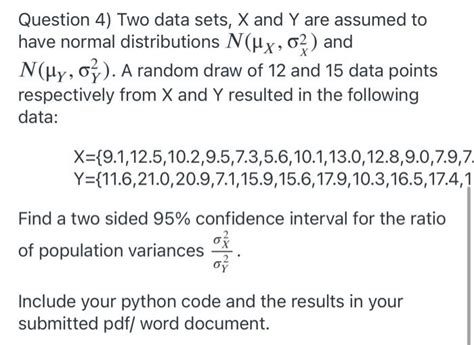 Question 4 Two Data Sets X And Y Are Assumed To