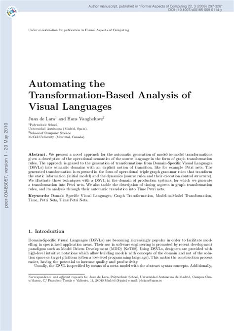 Pdf Automating The Transformation Based Analysis Of Visual Languages