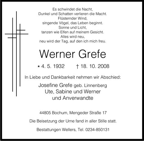 Traueranzeigen Von Werner Grefe Trauer In Nrw De