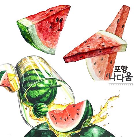 수박 개체묘사 캔버스 아트 스케치 수박