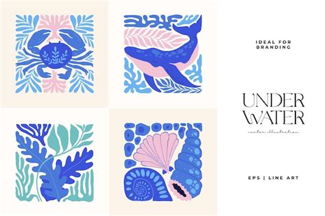 수중 세계 바다 바다 물고기와 조개 수직 전단지 또는 포스터 템플릿 프리미엄 벡터