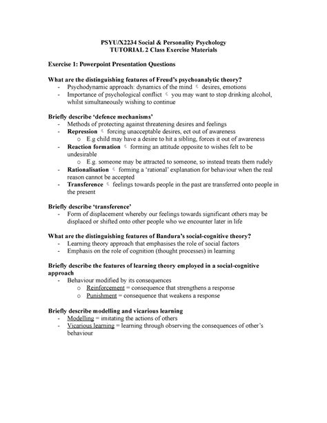 Psyu2234 Tutorial 2 Class Exercise Psyux2234 Social And Personality Psychology Tutorial 2 Class
