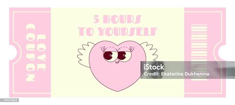 복고풍 그루비 스타일의 귀여운 하트 캐릭터가 있는 러브 쿠폰 자신에게 5 시간의 소원 발렌타인 데이 2 월 14 일 및 기타