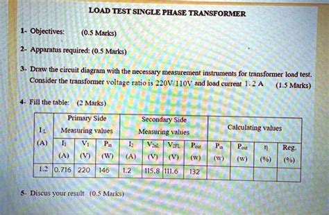 Solved Load Test Single Phase Transformer Objectives 0 5 Marks