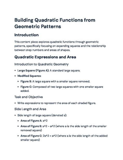Exploring Quadratic Functions Through Geometric Patterns A Guide
