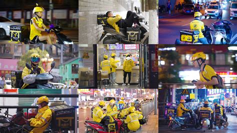 外卖员取餐送餐路上奔跑奔波视频素材下载