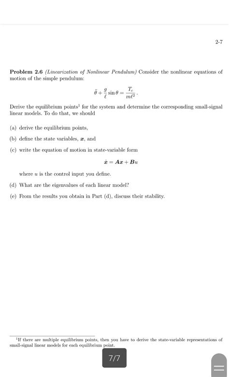 Solved Problem 26 Linearization Of Nonlinear Pendulum