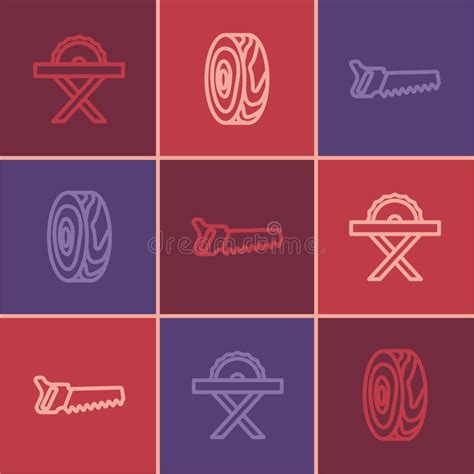 Set Line Electric Circular Saw Hand And Tree Rings Icon Vector Stock Vector Illustration Of