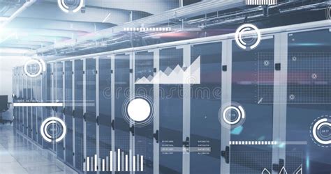 Image Of Data Processing And Light Trails Against Computer Server Room