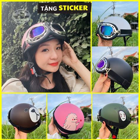 Mũ Bảo Hiểm Nửa đầu 12 đủ Tem Hot Trend Hàng Cao Cấp Có Kính Phi Công