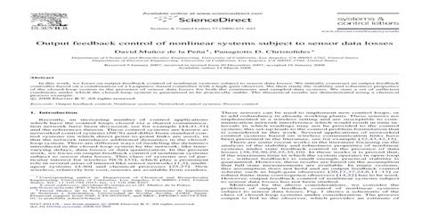 Output Feedback Control Of Nonlinear Systems Subject To Sensor Data