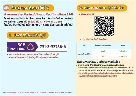 กำหนดการชำระค่าหนังสือแบบเรียน ปีการศึกษา งานทะเบียน โรงเรียนดาราวิทยาลัย Registration Dara