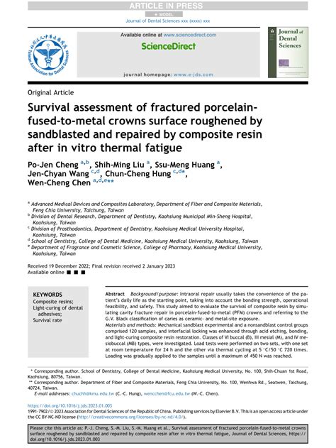 Pdf Survival Assessment Of Fractured Porcelain Fused To Metal Crowns Surface Roughened By