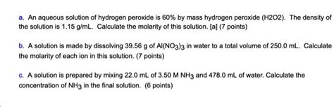 an aqueous solution of hydrogen peroxide 60 by mass hydrogen peroxide