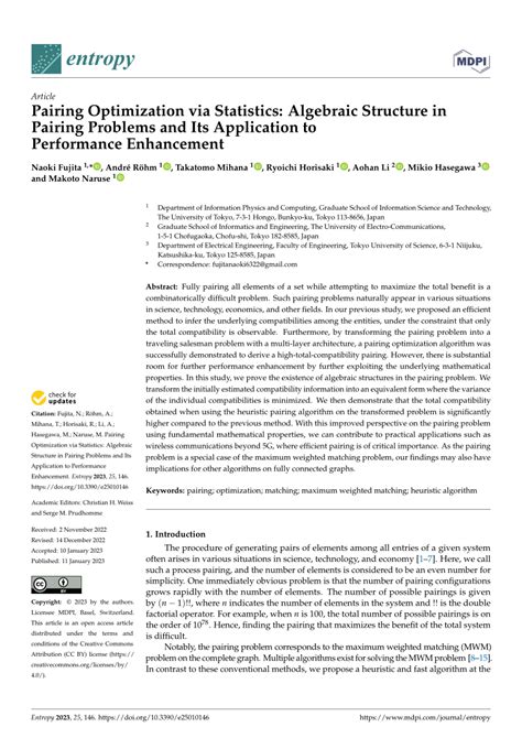 Pdf Pairing Optimization Via Statistics Algebraic Structure In Pairing Problems And Its