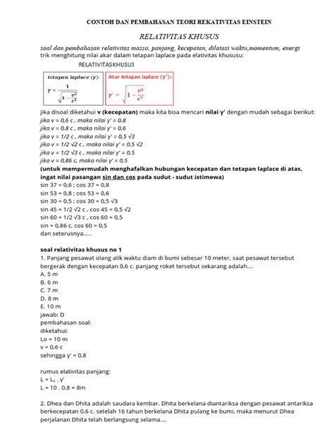Contoh Dan Pembahasan Teori Relativitas Einstein Pdf Metode And Bahan