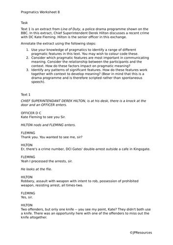 Pragmatics English Language A Level Unit Teaching Resources