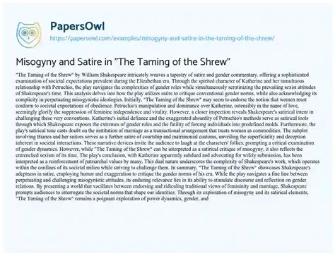 Misogyny And Satire In The Taming Of The Shrew Free Essay Example