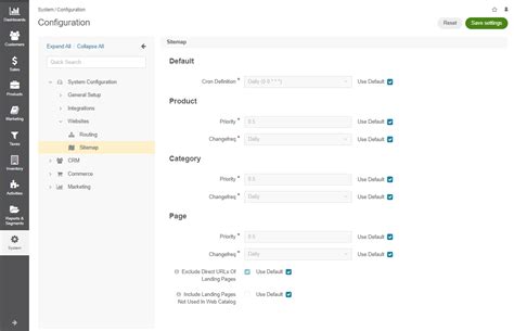 Configure Global Sitemap Settings Orocommerce Orocrm And Oroplatform Documentation
