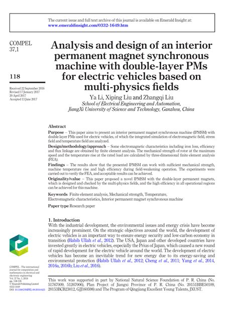 Pdf Analysis And Design Of An Interior Permanent Magnet Synchronous Machine With Double Layer