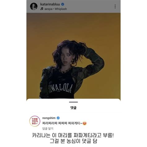 카리나 인스타에 댓글단 농심 유머 움짤 이슈 에펨코리아
