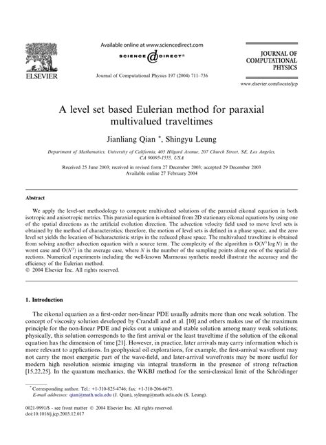Pdf A Level Set Based Eulerian Method For Paraxial
