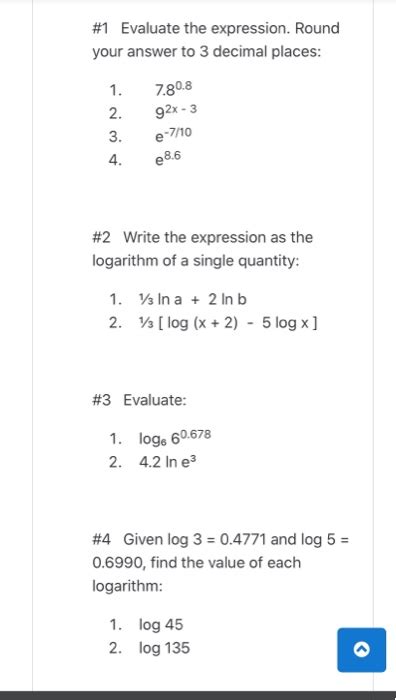 Solved 1 Evaluate The Expression Round Your Answer To 3