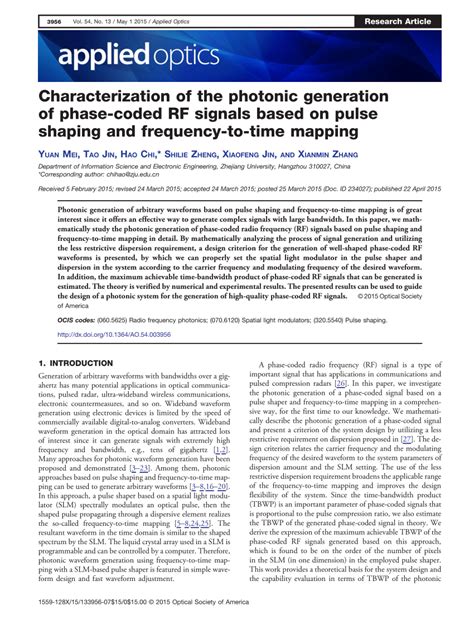 Pdf Characterization Of The Photonic Generation Of Phase Coded Rf