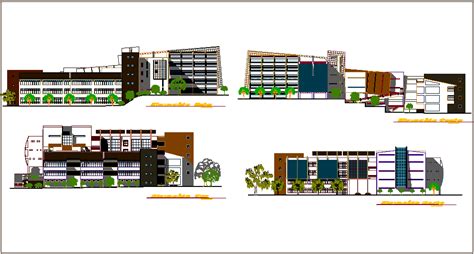 School Elevation View With Different View Of Elevation Dwg File Cadbull