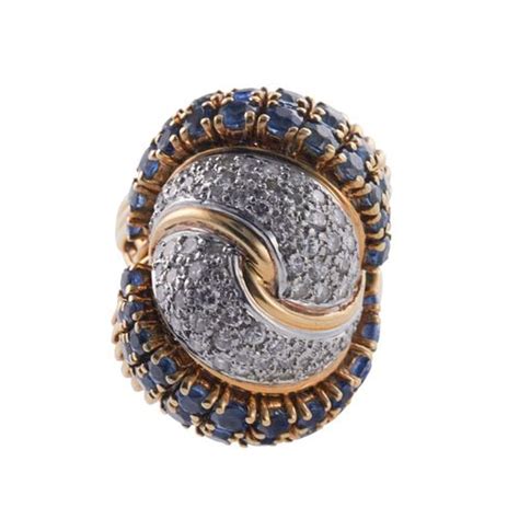 Diamond Sapphire Bypass Dome Gold Ring For Sale At Auction On 10th August Bidsquare