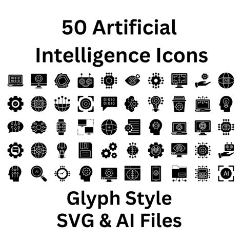 Artificial Intelligence Icon Set 50 Glyph Icons Svg And Ai Masterbundles