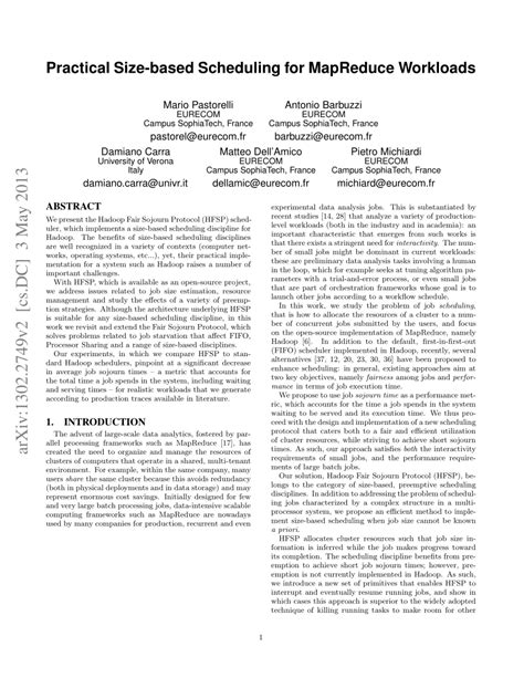 Pdf Practical Size Based Scheduling For Mapreduce Workloads