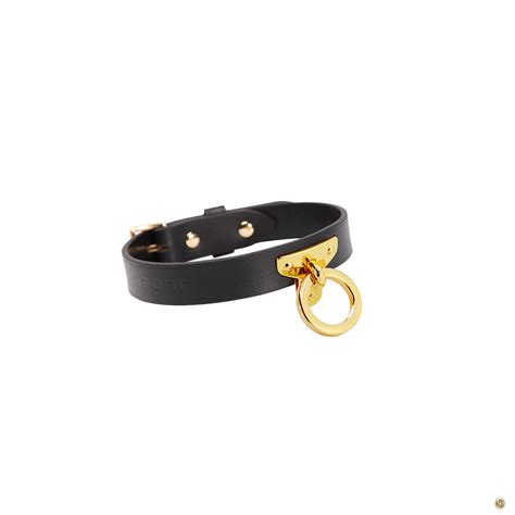 Bdsm Golden O Ring Leather Collar With Leash Ozgaga