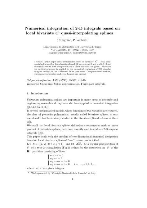 Pdf Numerical Integration Of 2‐d Integrals Based On Local Bivariate C1 Quasi‐interpolating Splines