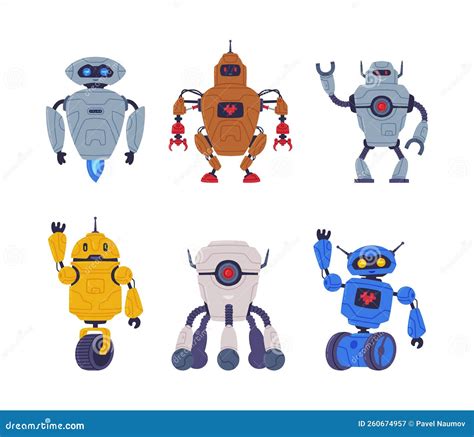 Friendly Robots Vector Character Set Funny Mascot Robot Design 123356505