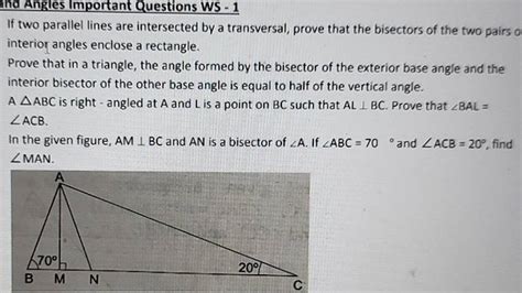 Angles Important Questions WS If Two Parallel Lines Are Intersected B