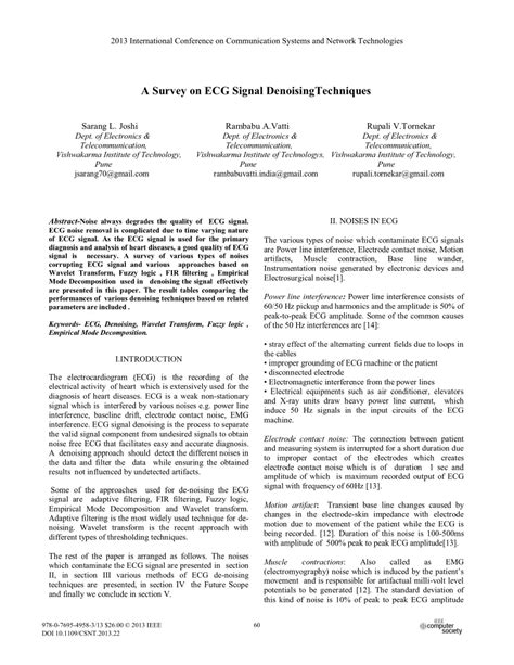 Pdf A Survey On Ecg Signal Denoising Techniques