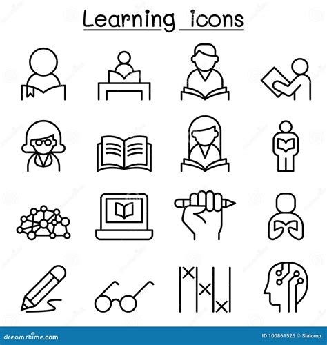 Study Learning Education Icon Set In Thin Line Style Stock Vector Illustration Of College