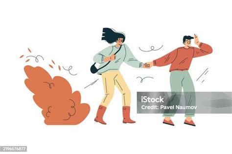 폭풍우 와 남자와 여자 성격 투쟁 에서 허리케인 벡터 일러스트 걷기에 대한 스톡 벡터 아트 및 기타 이미지 걷기 바람